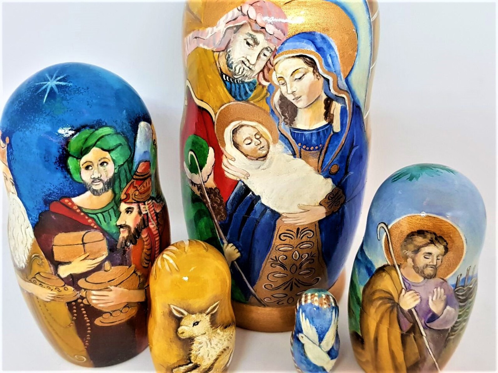 The Nativity of Jesus Nesting Dolls Painted Wooden Birth of - Etsy