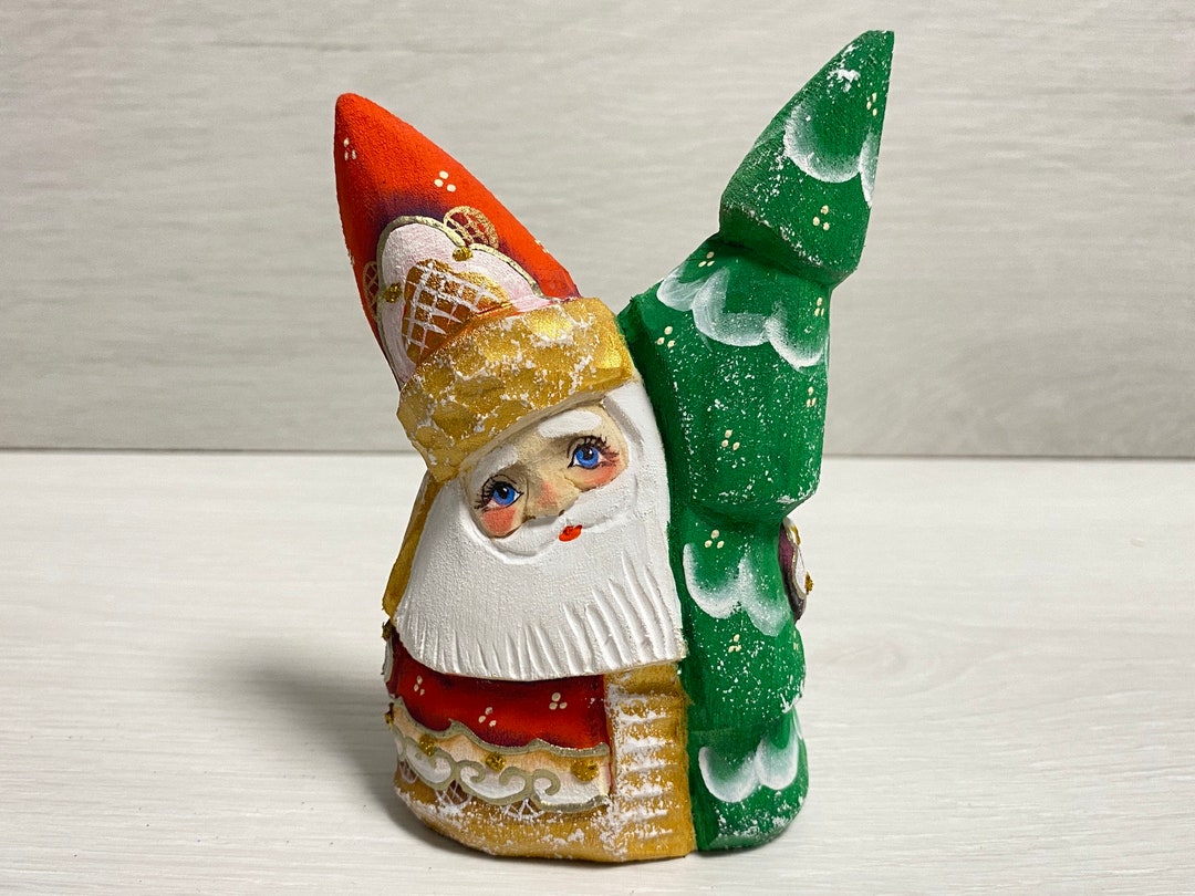 Figurine Carved Wooden Santa Ded Moroz Height 12cm / 4.8 Inch - Etsy