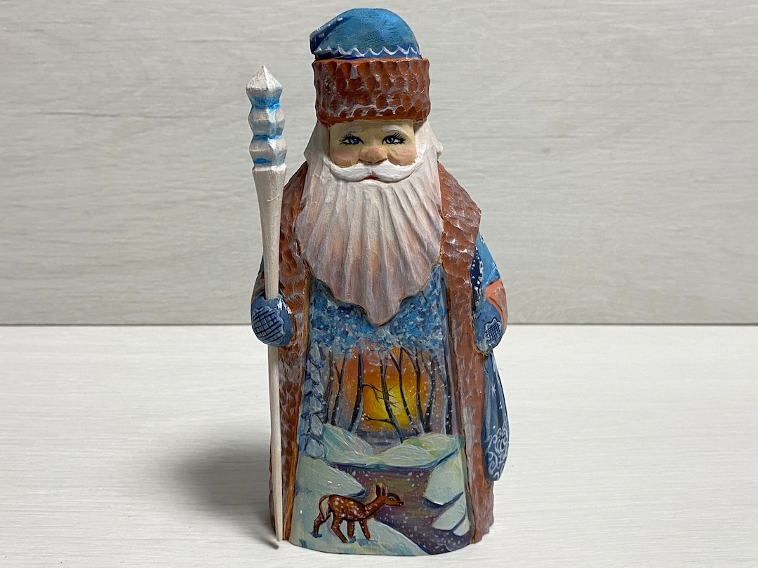 Figurine Carved Wooden Nativity Santa Ded Moroz Height 19cm /7.4 Inch ...