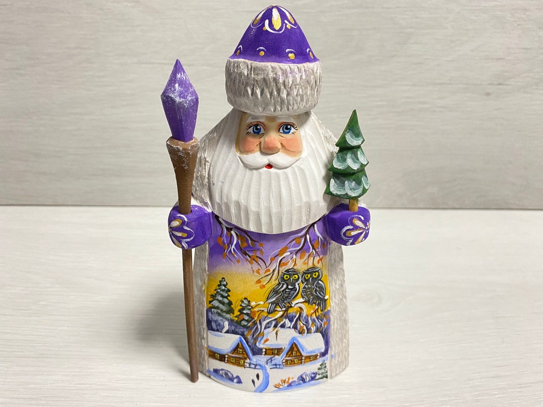 Figurine Carved Wooden Santa Ded Moroz Height 19cm /7.5 Inch ...