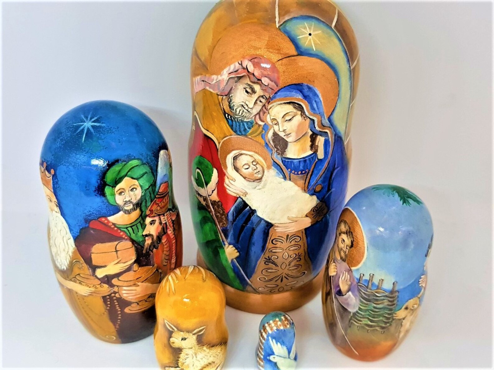 The Nativity of Jesus Nesting Dolls Painted Wooden Birth of Jesus ...