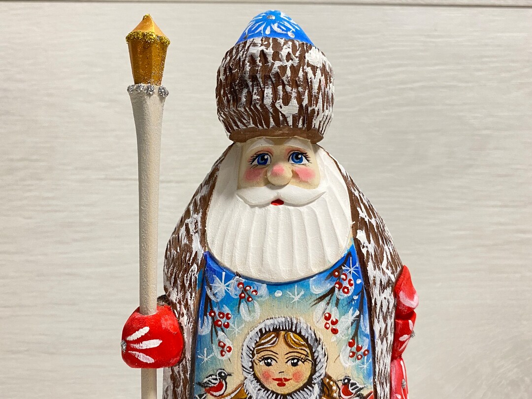 Figurine Carved Wooden Santa Ded Moroz Height 19cm /7.5 Inch ...