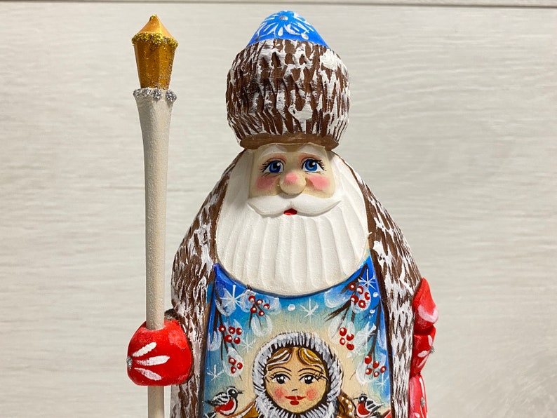 Figurine Carved Wooden Santa Ded Moroz Height 19cm /7.5 Inch ...