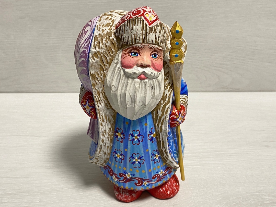Figurine Carved Wooden Nativity Santa Ded Moroz Height 18cm /7.1 Inch ...