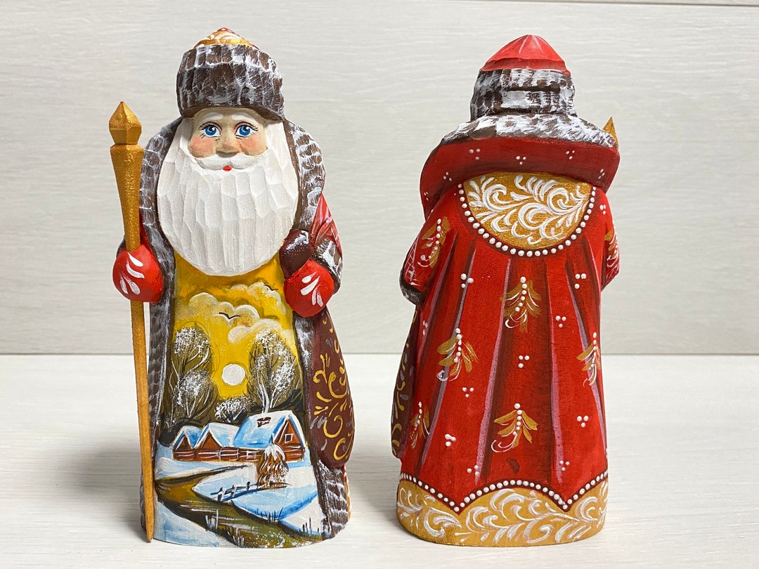Figurine Carved Wooden Santa Ded Moroz Height 19cm /7.5 Inch ...