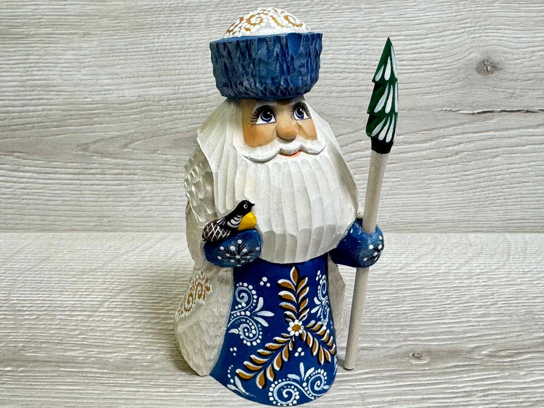 Figurine Carved Wooden Santa Russian Ded Moroz Height 15cm / 5.9 Inch ...