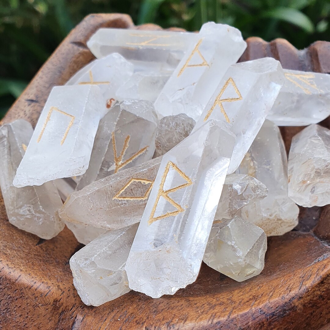 Quartz Stick Futhark Runes ~ Set of 25 Stones With Explanatory Guide ...