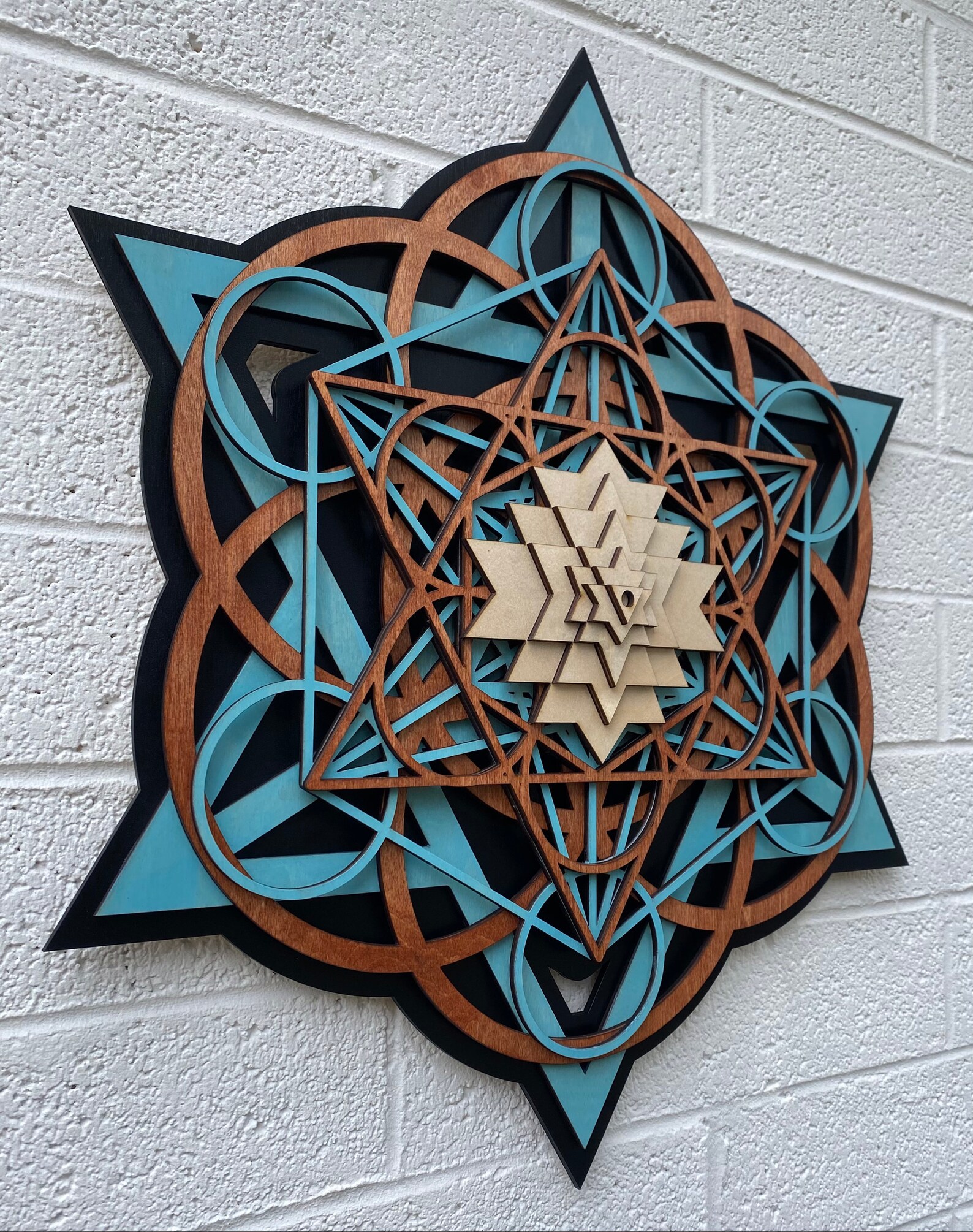 Sri Mandala Wall Art 22.22" - Sri Yantra, Metatron's Cube - Sacred ...