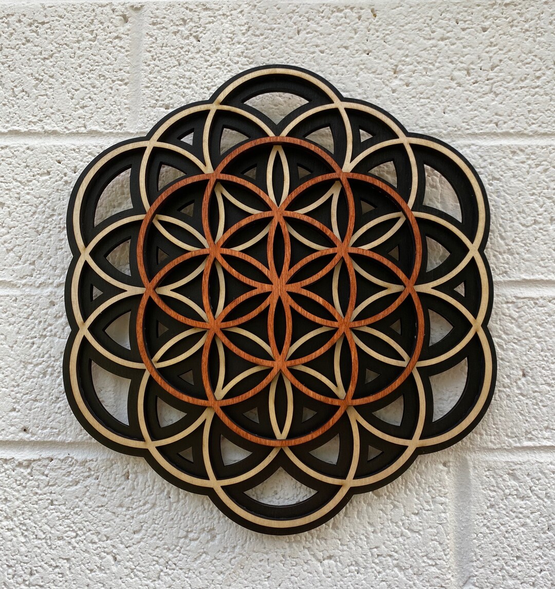 Flower of Life and Seed of Life 12" - Red and Natural With a Black Base ...