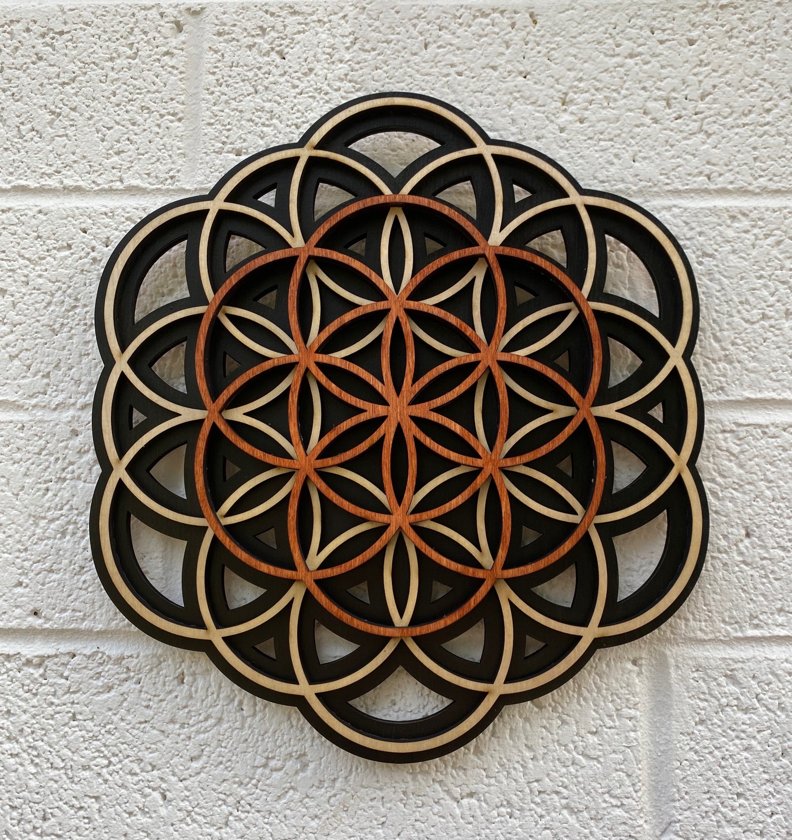 Flower of Life and Seed of Life 12 Red and Natural | Etsy