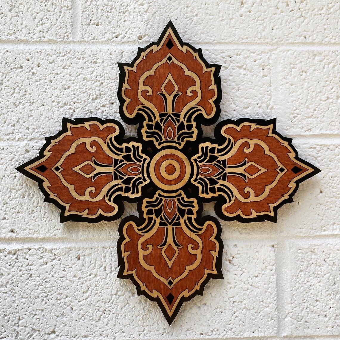 Double Vajra Double Dorje Wall Art 12" - Red and Natural With Black ...