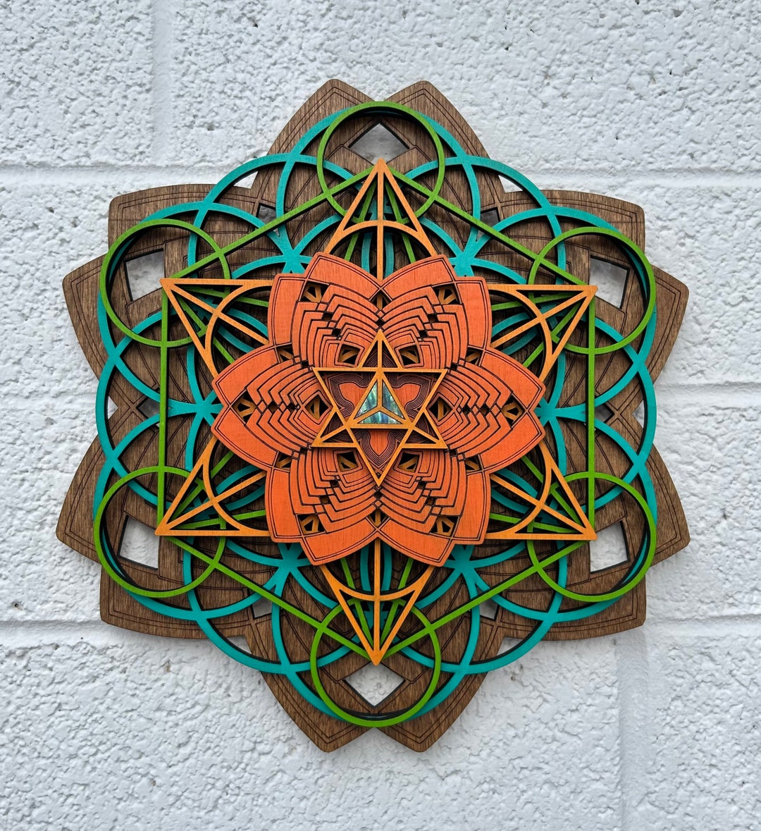Lotus Mandala V3 Wall Art 11.5" - Flower of Life, Metatron's Cube, Merkaba, Alabone Inlays ...