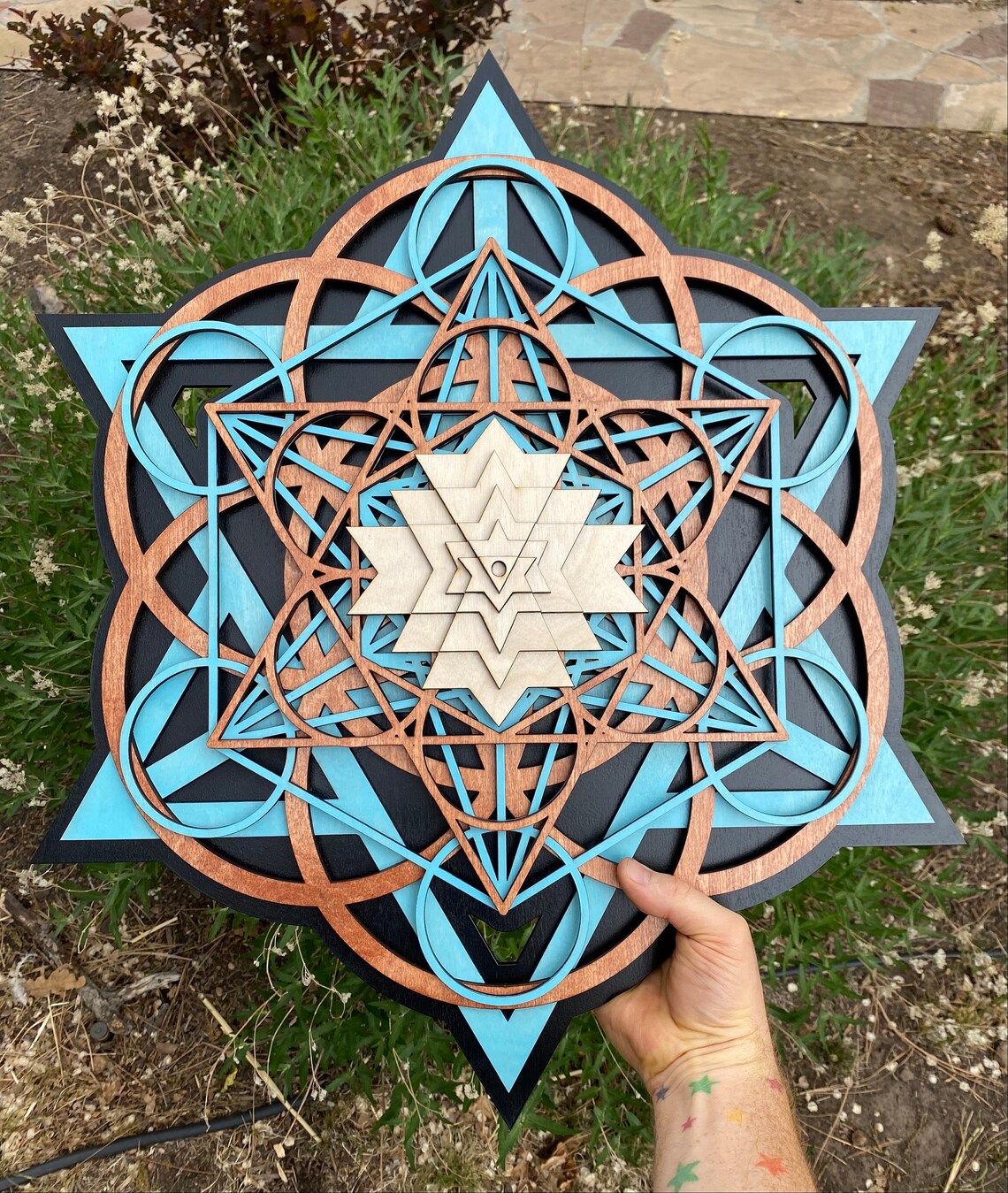 Sri Mandala Wall Art 22.22" - Sri Yantra, Metatron's Cube - Sacred ...