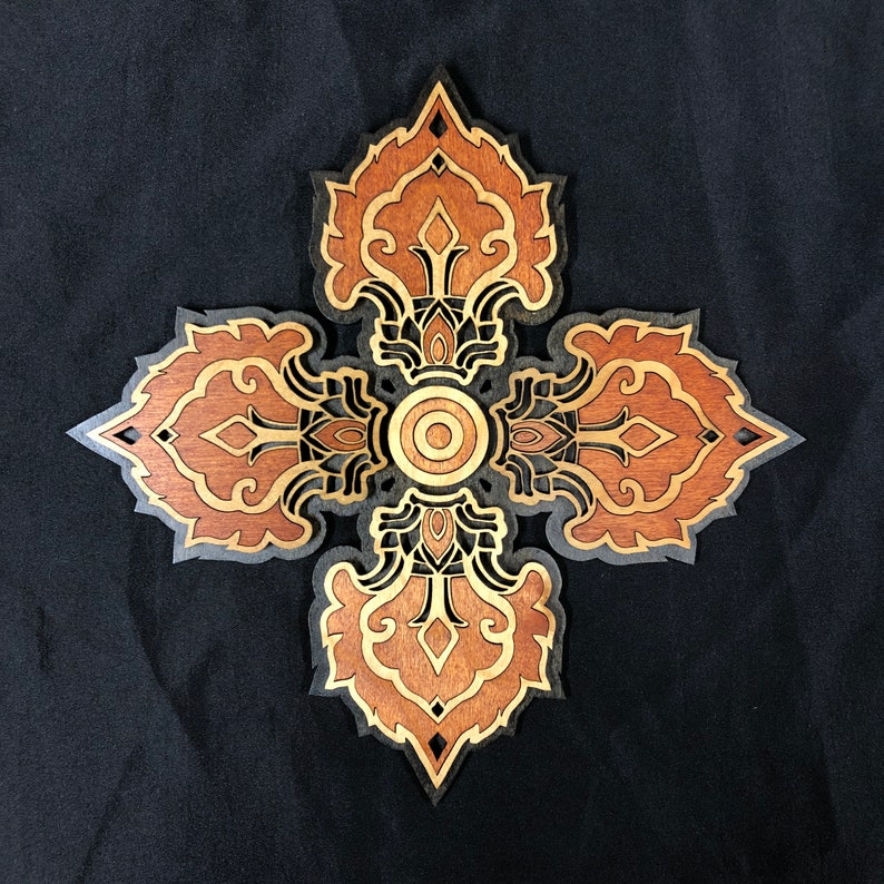 Double Vajra Double Dorje Wall Art 12" - Red and Natural With Black ...