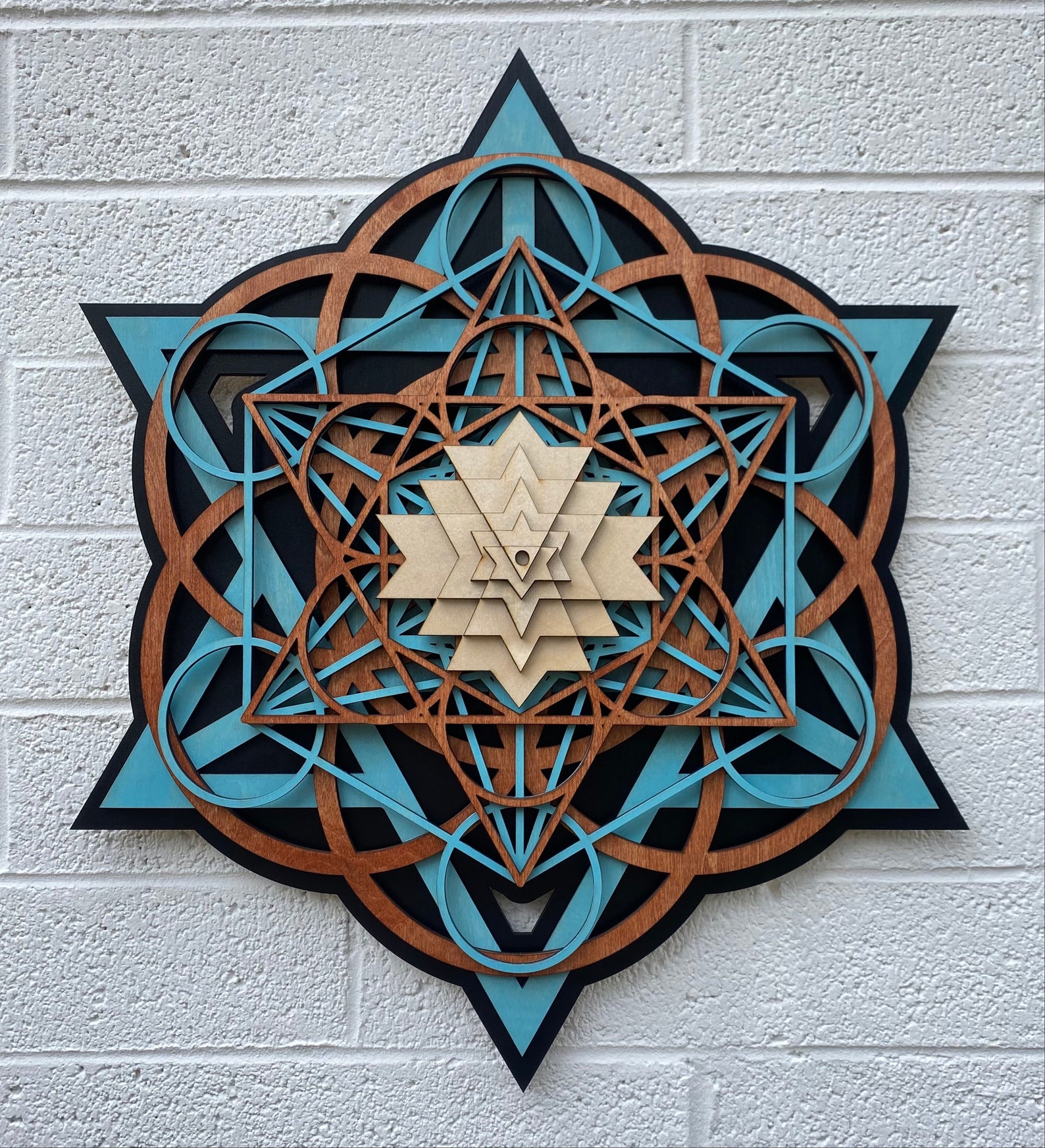 Sri Mandala Wall Art 22.22" - Sri Yantra, Metatron's Cube - Sacred ...