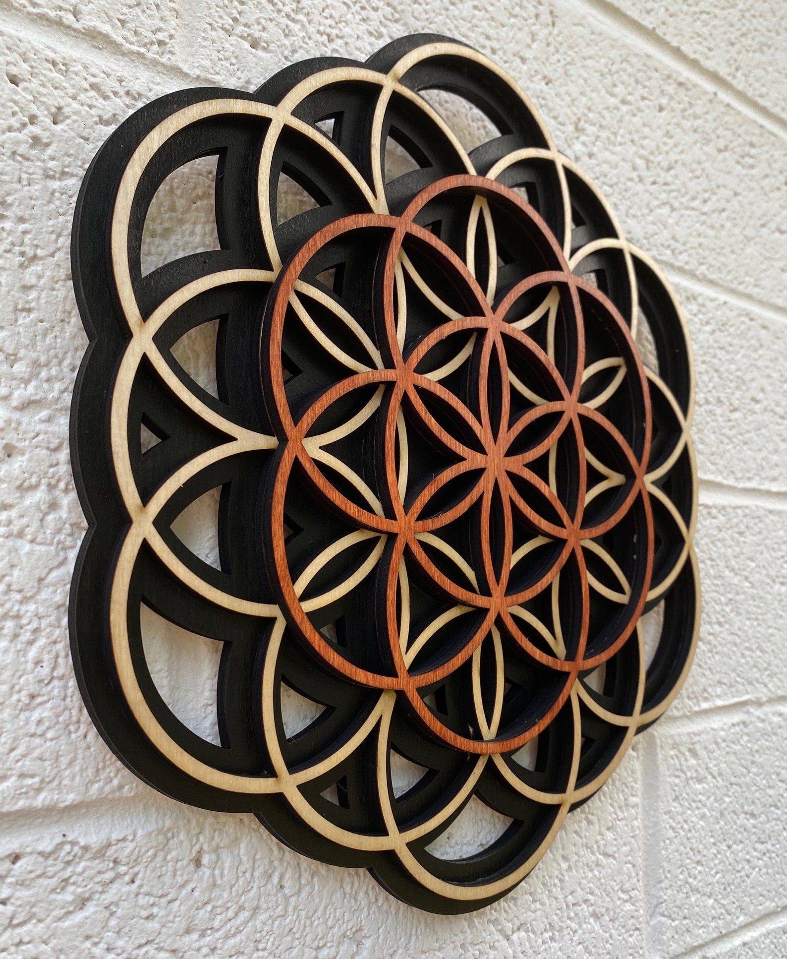 Flower of Life and Seed of Life 12 Red and Natural | Etsy