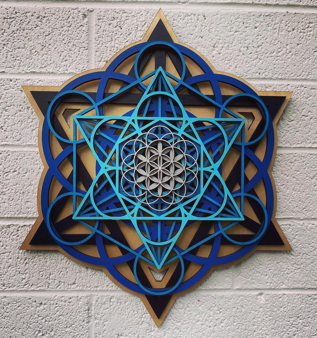 Sacred Cube Mandala 11.5" - Metatron's Cube, Sacred Geometry, Flower of Life, Seed of Life ...