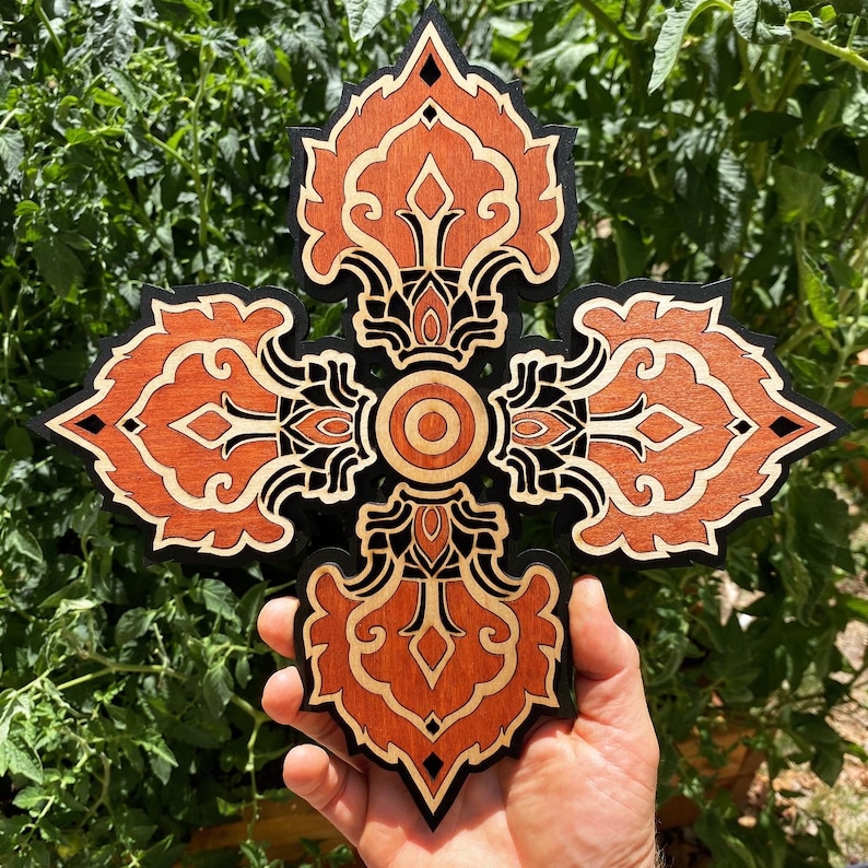 Double Vajra Double Dorje Wall Art 12" - Red and Natural With Black ...