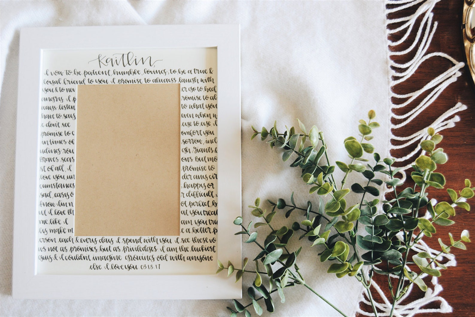 Modern Calligraphy Picture Frame Matte With Wedding Vows- Handlettered ...