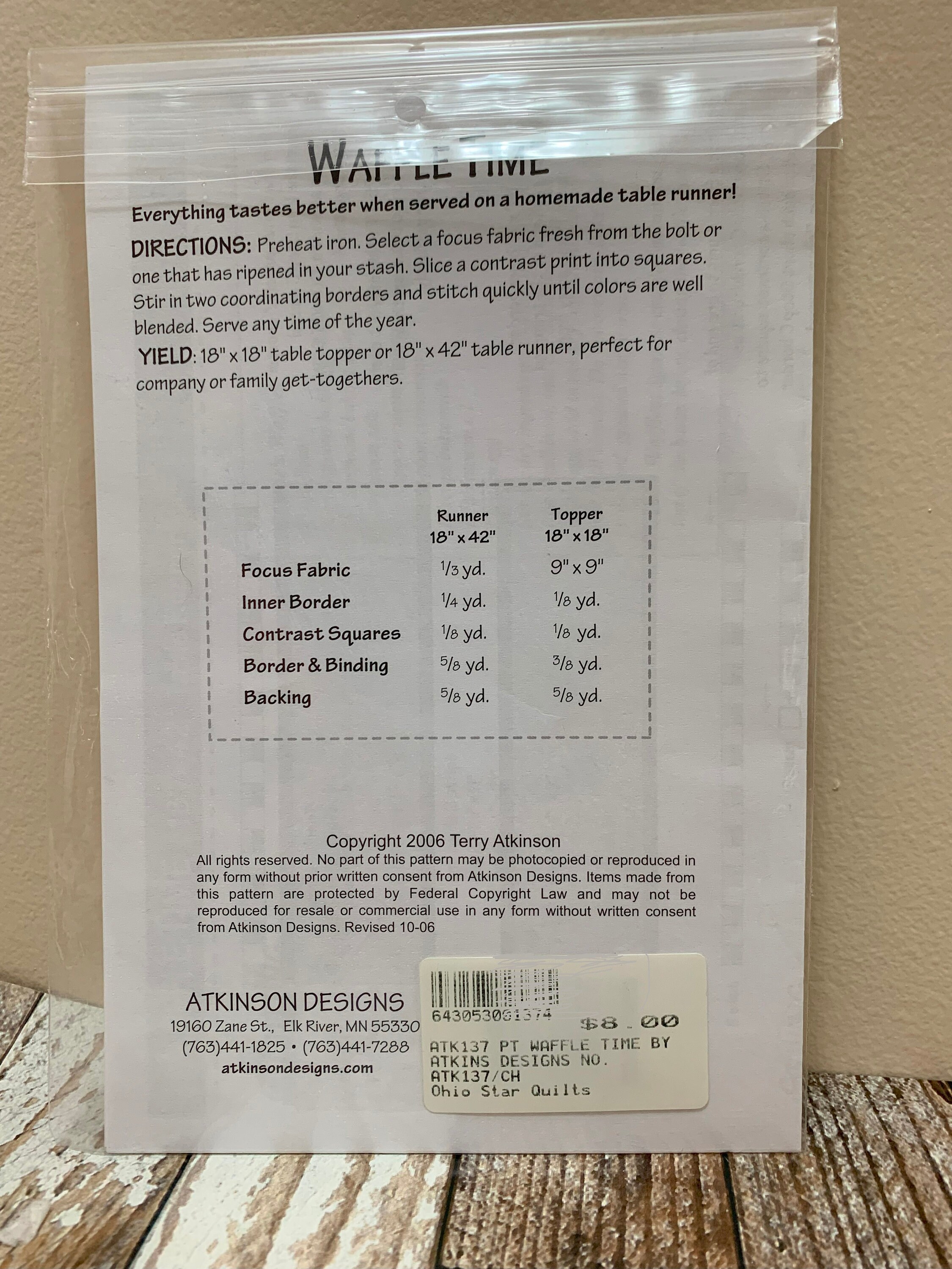 Atkinson Designs - Waffle Time Table Runner Pattern - Etsy