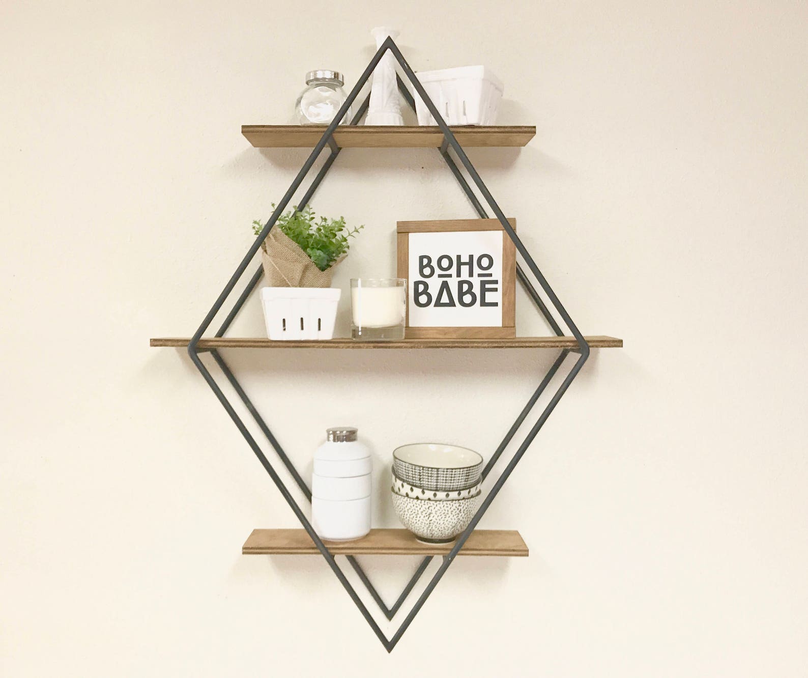 Diamond Book Shelf Metal & Wood Geometric Open Shelving - Etsy