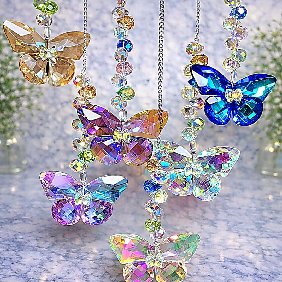 Dazzling Crystal Butterfly Suncatcher - Handmade Light Catcher for ...