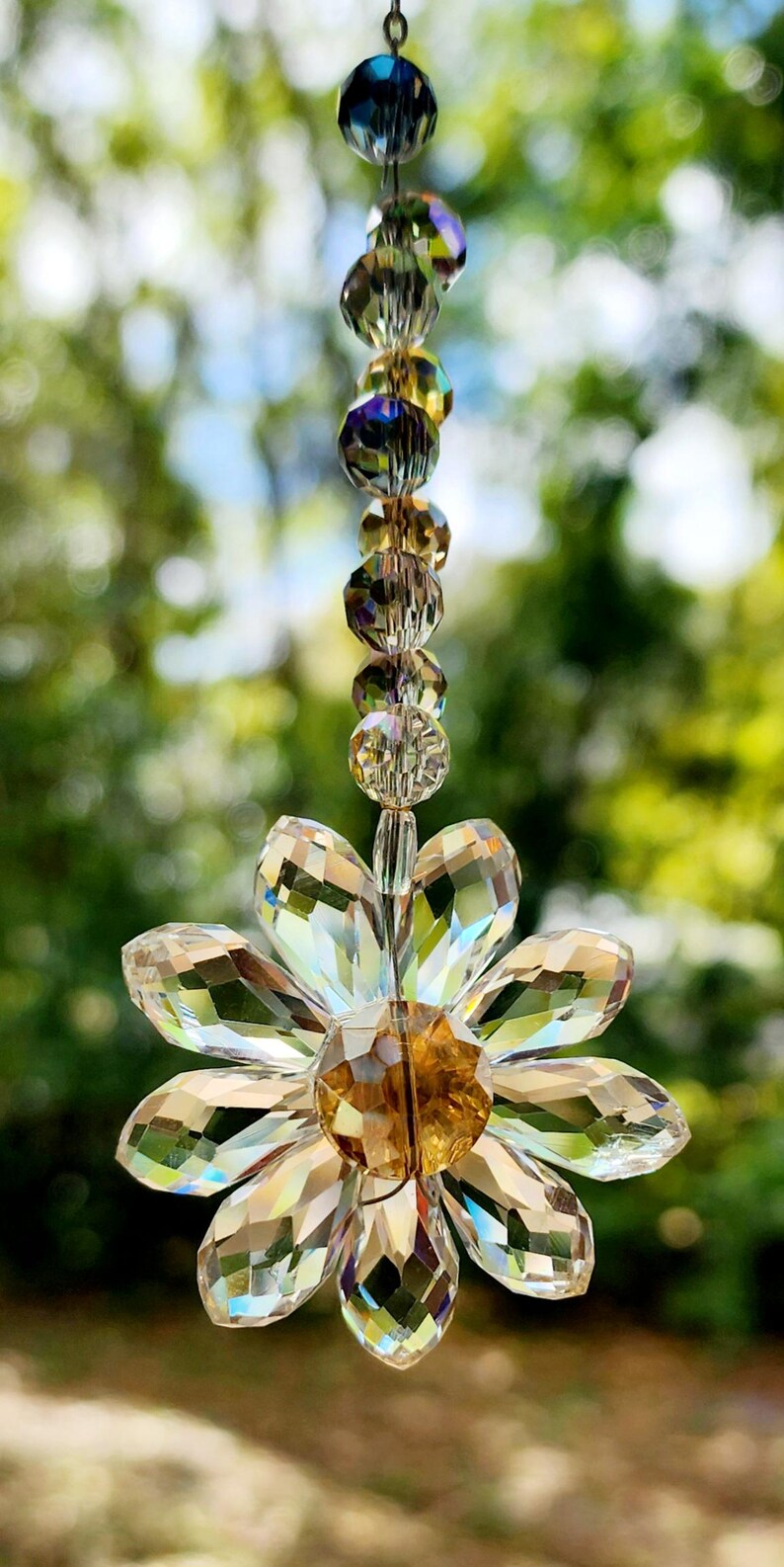 Dazzling Crystal Daisy Suncatcher - Handmade Light Catcher for Window ...