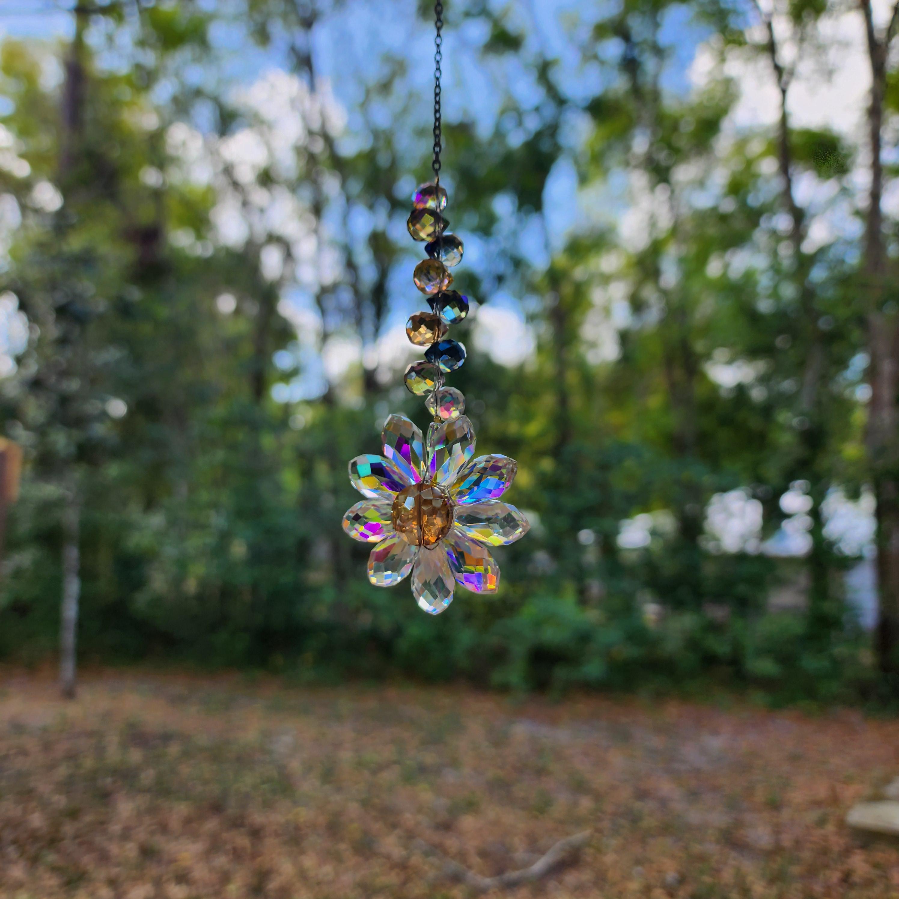 Dazzling Crystal Daisy Suncatcher - Handmade Light Catcher for Window ...