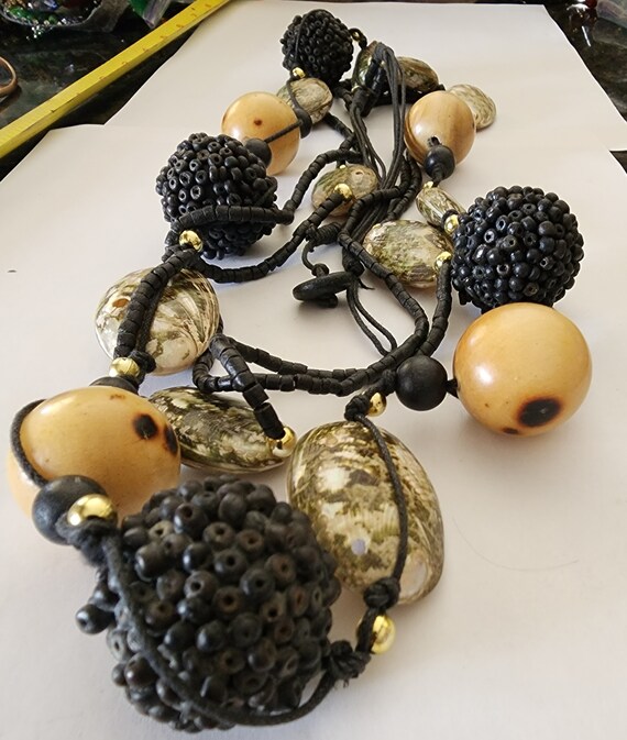 Vintage, African seeded, nut, long string necklace - Gem