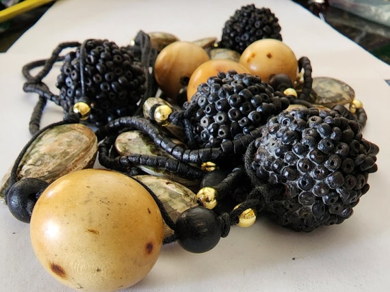 Vintage, African seeded, nut, long string necklace - Gem