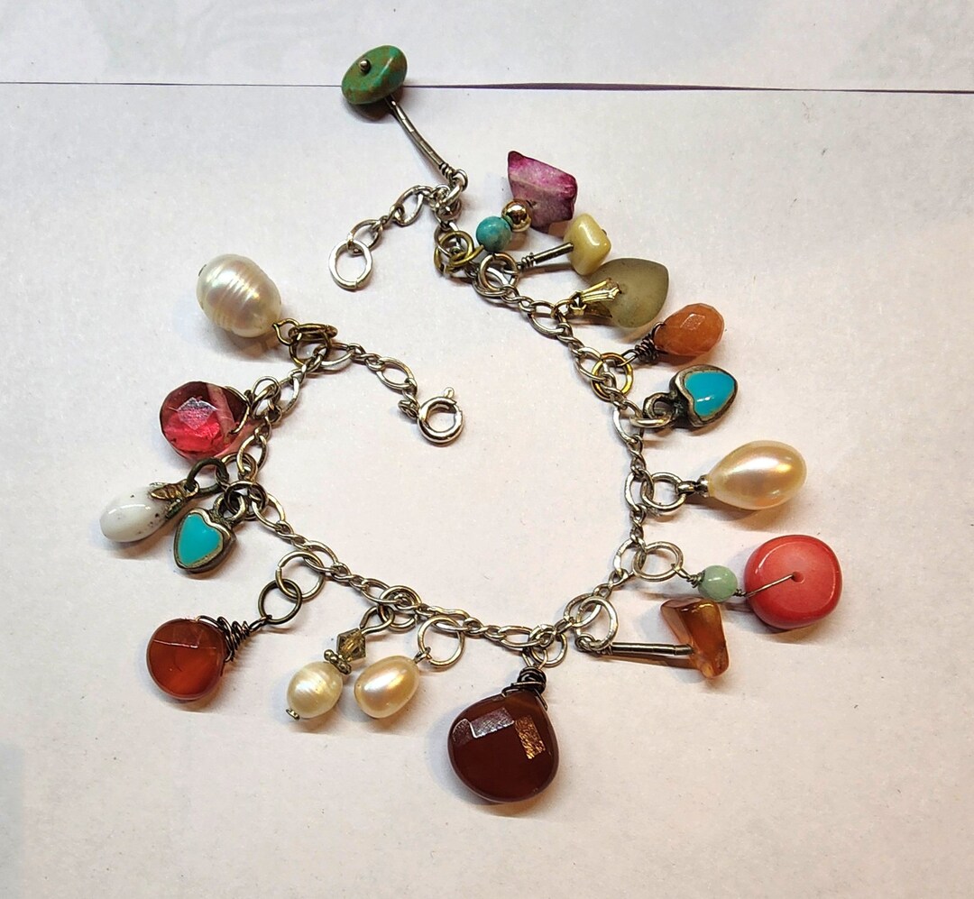 Vintage, Mixed Real Pearl, Glass and Faux Turquoise Beaded Charm ...