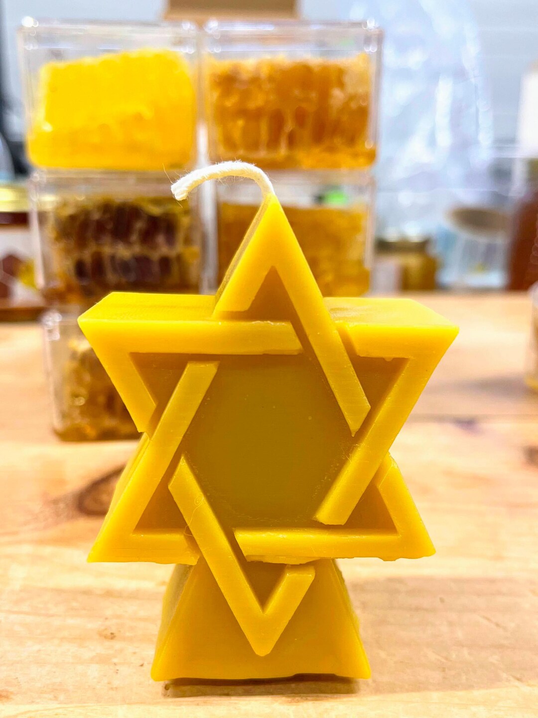 Star of David Candle – 100% Pure Beeswax Jewish Holiday Decor and ...