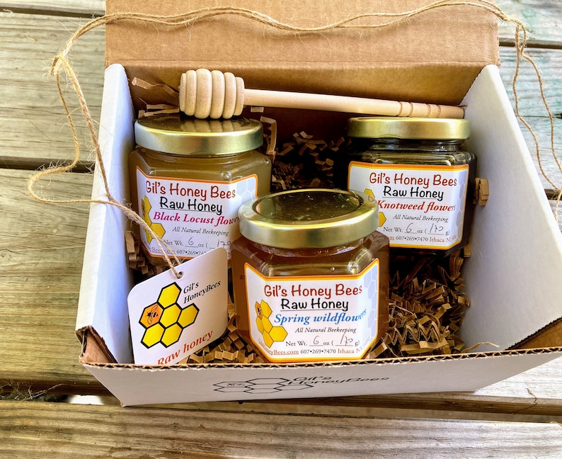 Honey Sampler With Wooden Honey Dipper. Raw Honey Gift Set - Etsy