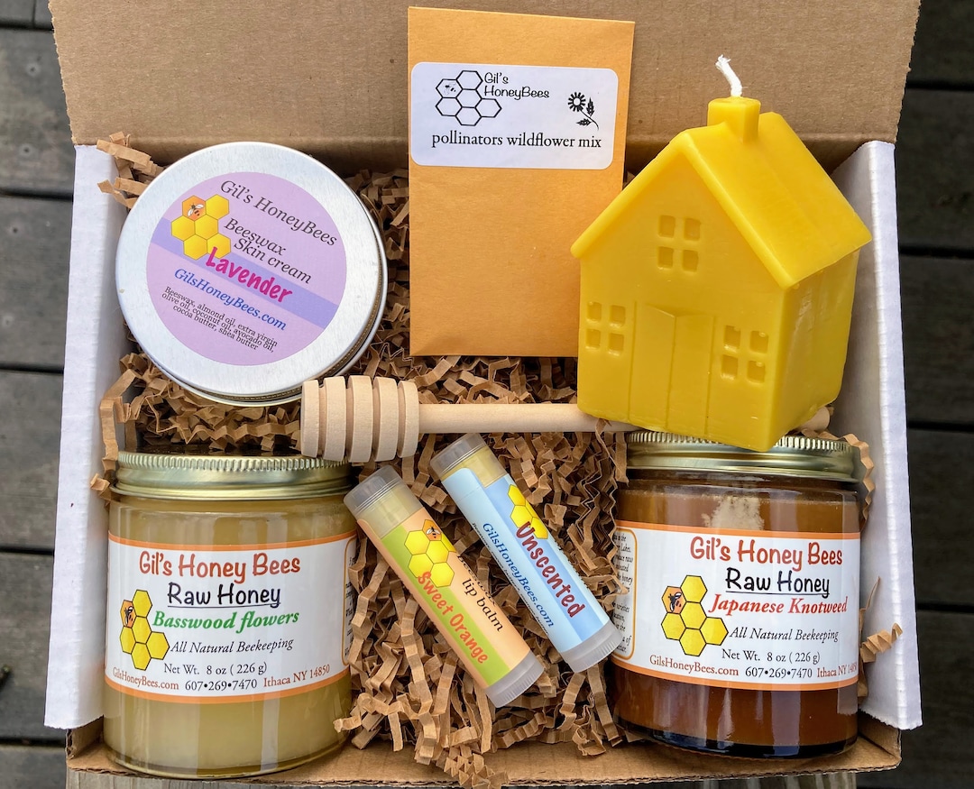 Raw Honey Gift Box: Beeswax Candle, Skin Cream & Wildflower Seeds - Etsy