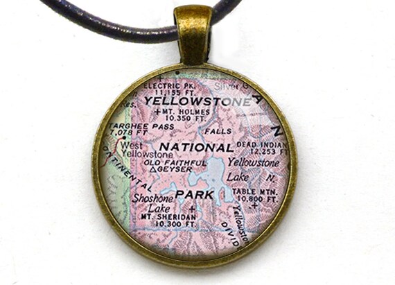 Items similar to Yellowstone-National-Park map Jewelry Fashionable ...