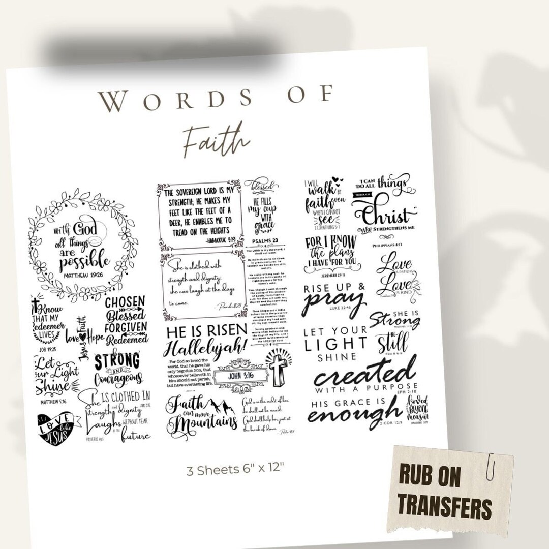 Bible Verse, Christian Rub-on Transfers for Crafts, Floral Transfers, Decor Transfer, Decoupage ...