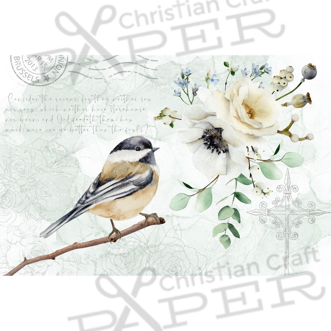 Luke 12:24 Decoupage Tissue Paper, Floral Decoupage Paper, Bible Verse ...