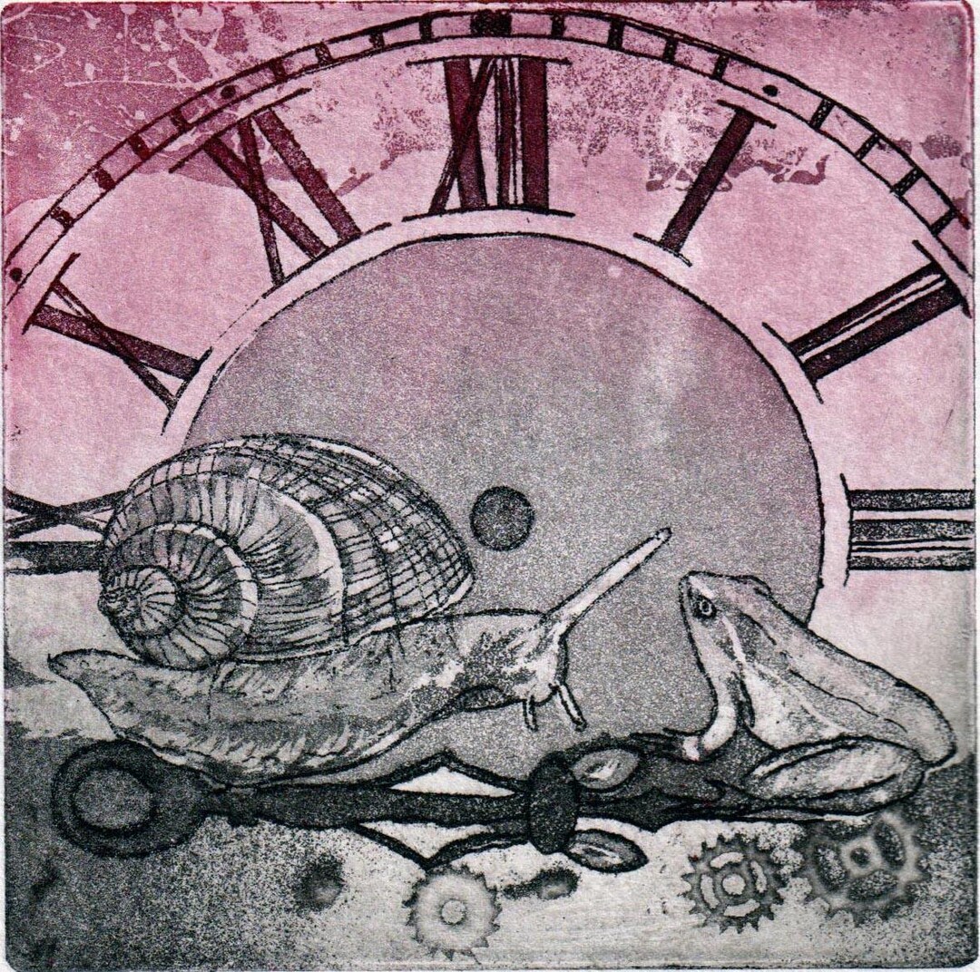 Snail Time - Clock - Frog - Snail - Dial - Original Etching - Print ...
