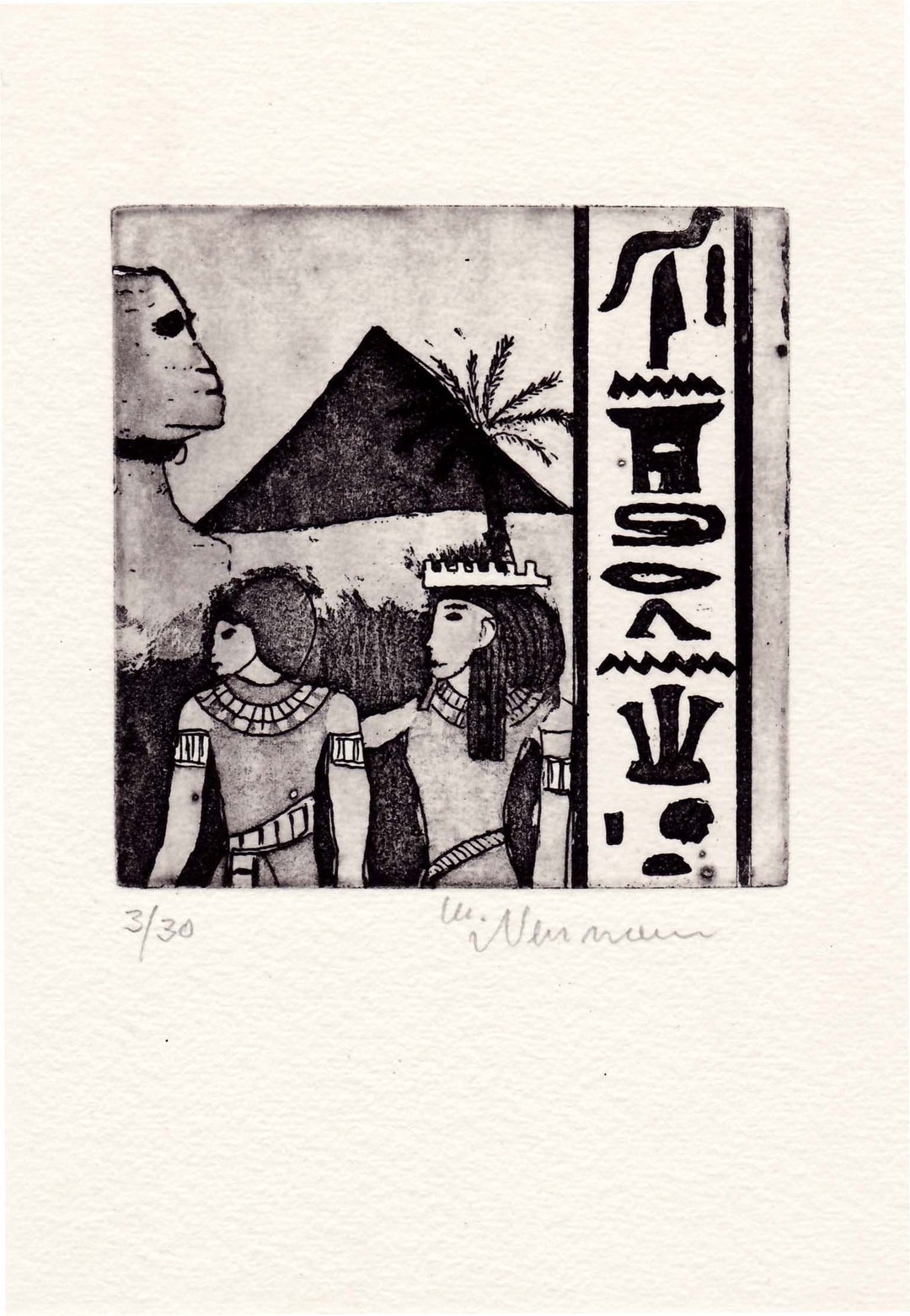 Egypt 2 Motifs Pyramids Nostalgia Original Etching Found Print Graphic ...