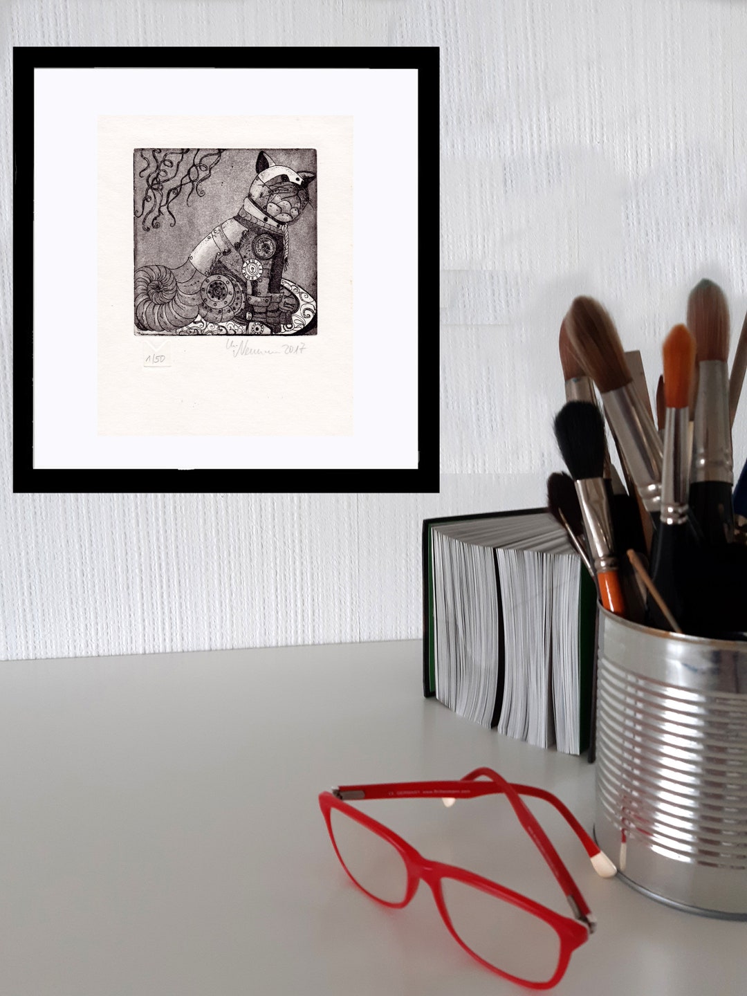 Steampunk Cat - Original Etching Miniature - Printmaking - Artist ...