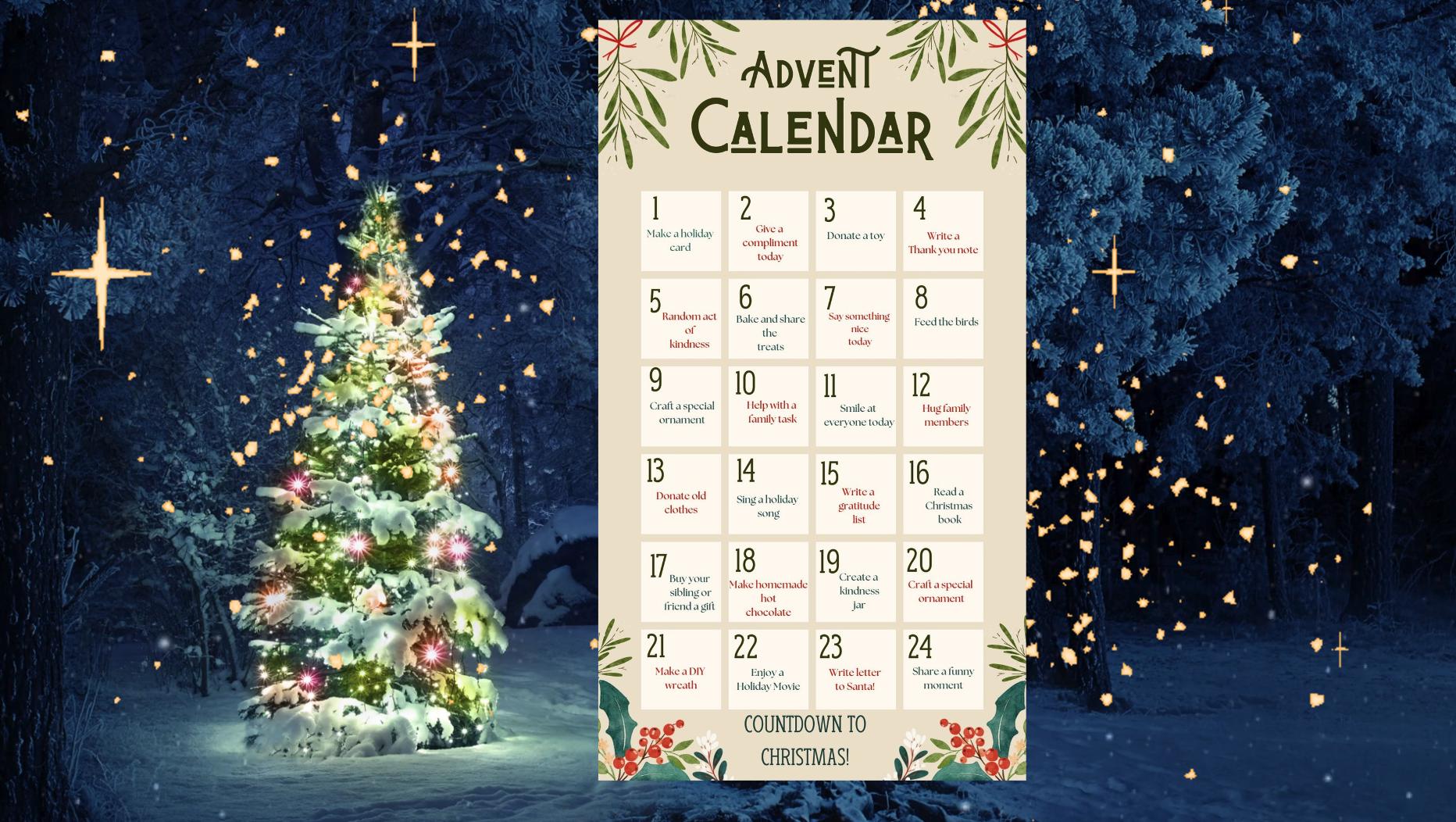 Kids Christmas Advent Calendar 2024 24 Days of Family Kindness ...