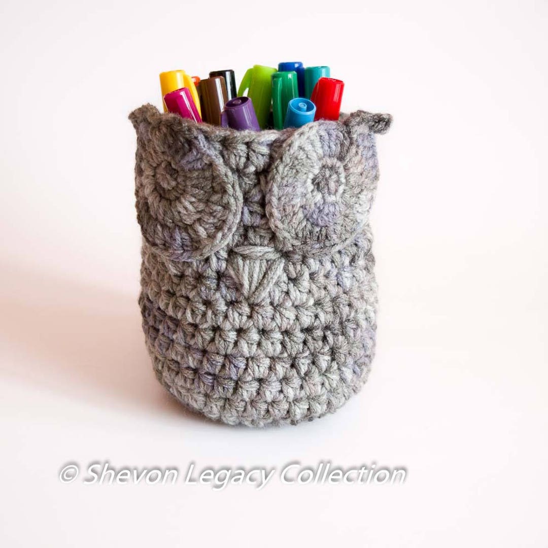 Crochet Pattern-owl Basket Crocheted Bin Pen Holder Home Organizer - Etsy