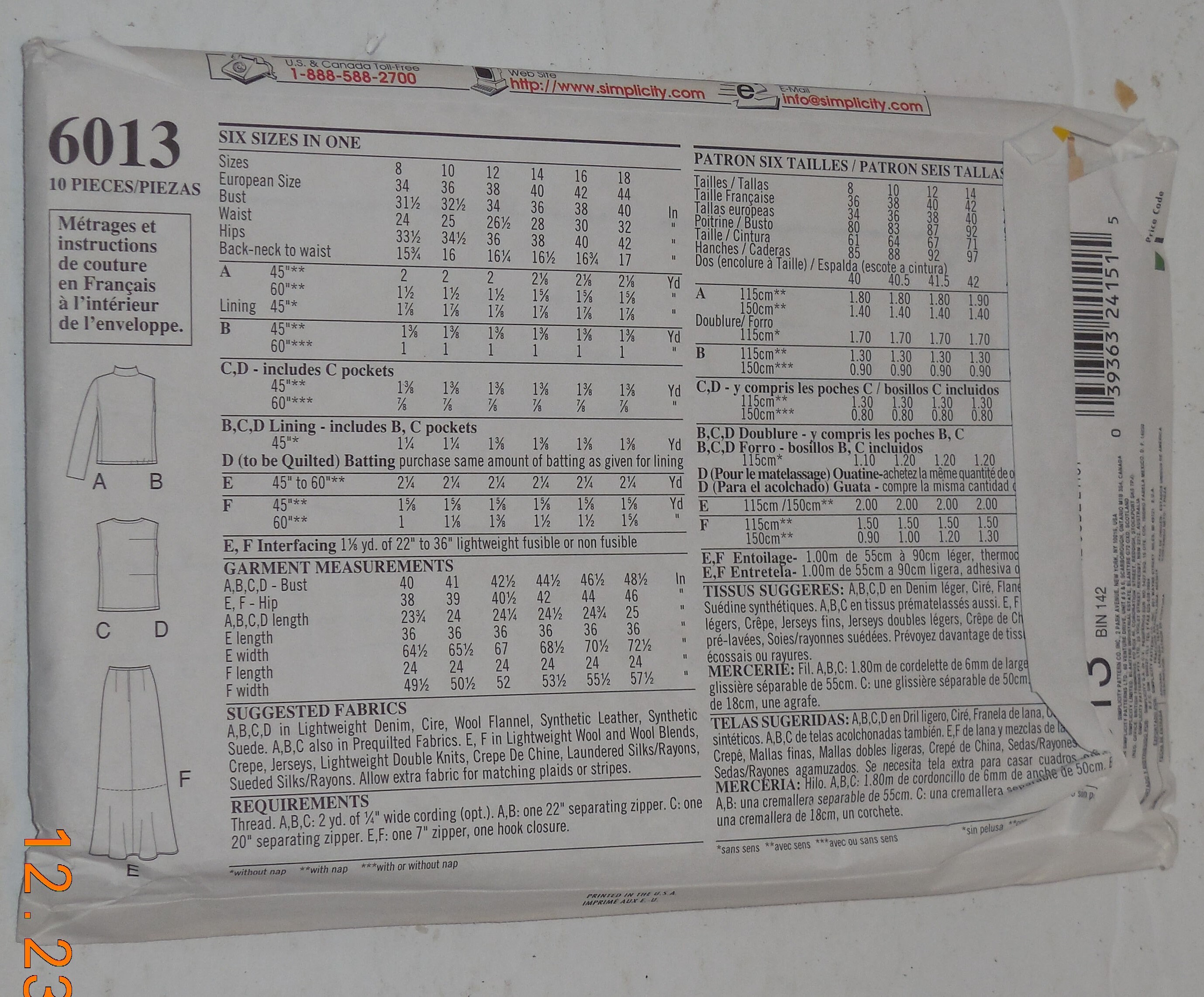 Simplicity New Look 6013 Complete Uncut Factory Folds Sewing Pattern ...