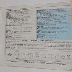 Mccall's 7311 Complete Uncut Factory Folds Sewing Pattern Bear Family ...