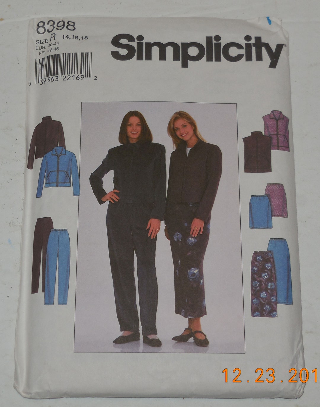 Simplicity 8398 Complete Uncut Factory Folds Sewing Pattern Misses' Jacket, Vest, Skirt, Pants ...