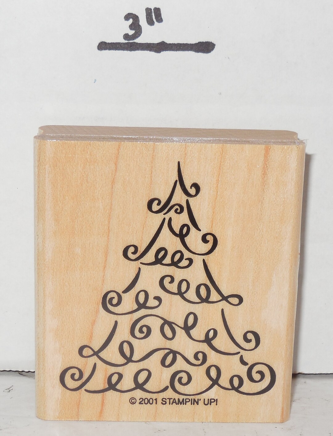2001 Stampin' up Curly Christmas "christmas Tree" 2" X 1" Wooden Rubber ...