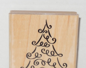2001 Stampin' up Curly Christmas "christmas Tree" 2" X 1" Wooden Rubber ...