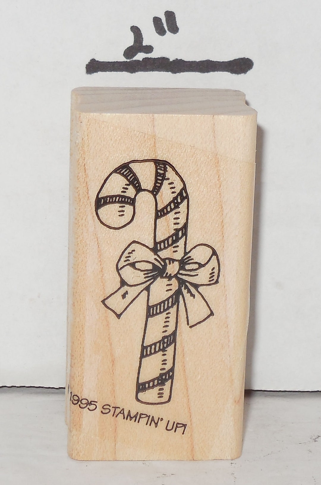 1995 Stampin' up Button Bear "candy Cane" 2" X 1" Wooden Rubber ...