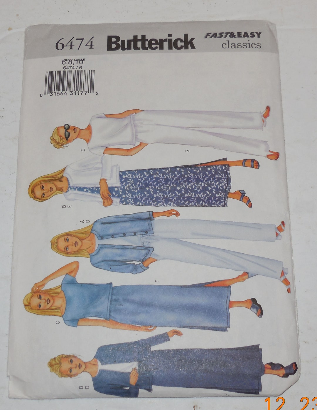 Butterick Fast & Easy Classics Sewing Pattern 6474 Complete Uncut ...
