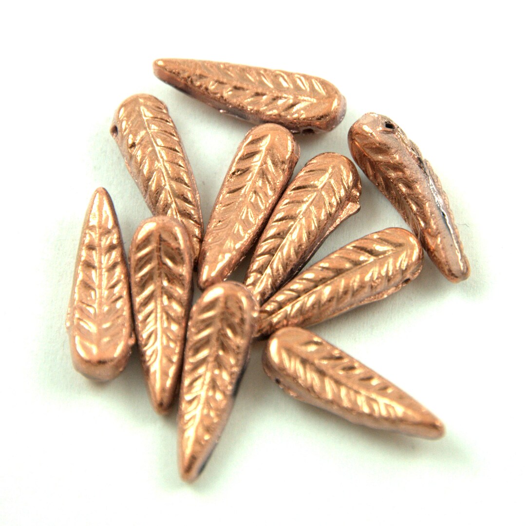 12pcs Czech Pressed Glass Beads Feather 5x17 Mm Jet Santander 23980 ...